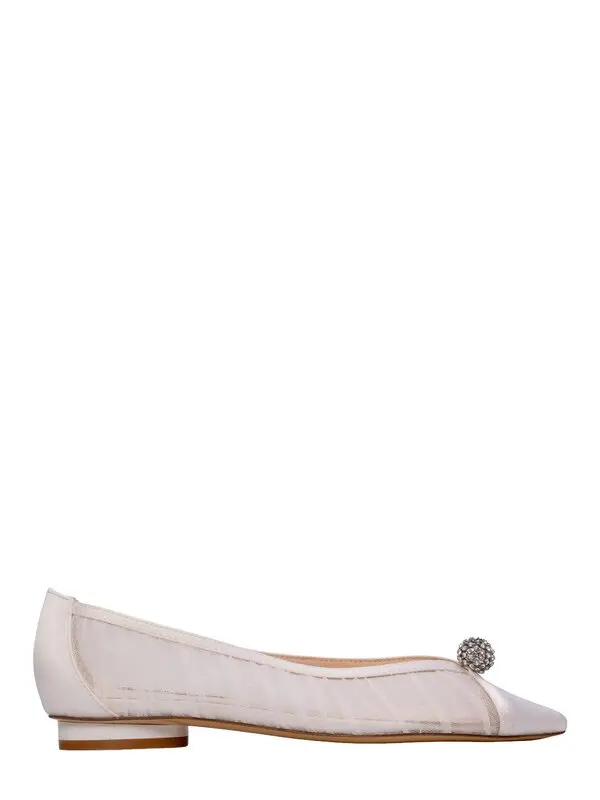 ANNE BARGE Sabine Pointed Tulle Ballerina Flats - White Tulle