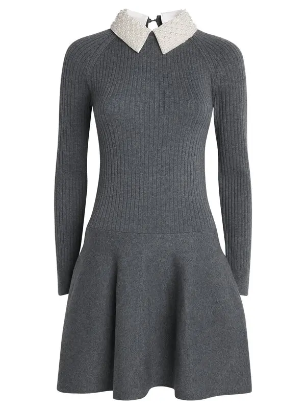 Maje Embellished Collar Knit Mini Dress - Black