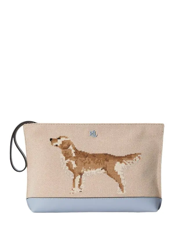 Ralph Lauren Dog-embroidered Canvas Large Pouch - Natural/canvas/alpine Blue