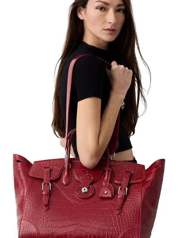 Ralph Lauren Soft Ricky 40 Alligator Bag - Deep Red