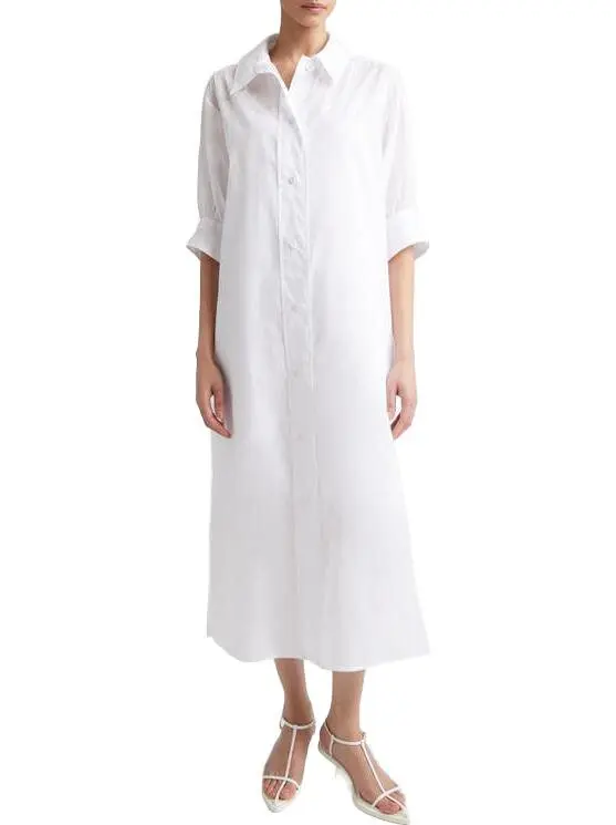 JIL SANDER Boxy Puff Sleeve Cotton Poplin Shirtdress - Optic White