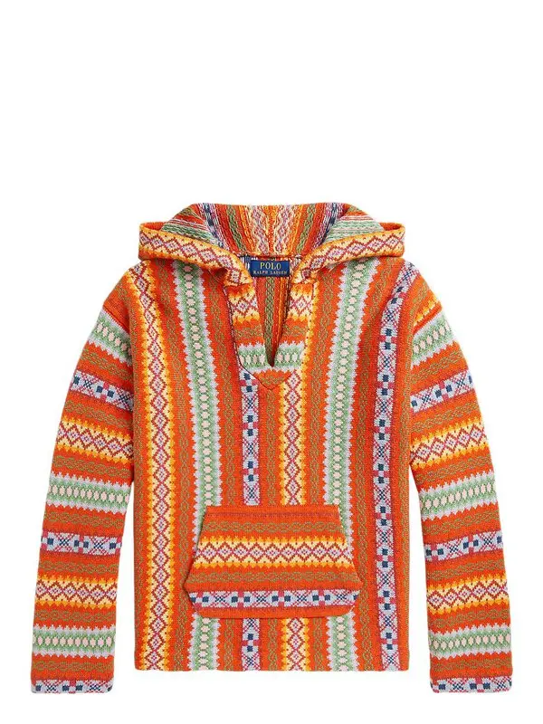 Ralph Lauren Patterned Cotton Hooded Sweater - Orange Multi