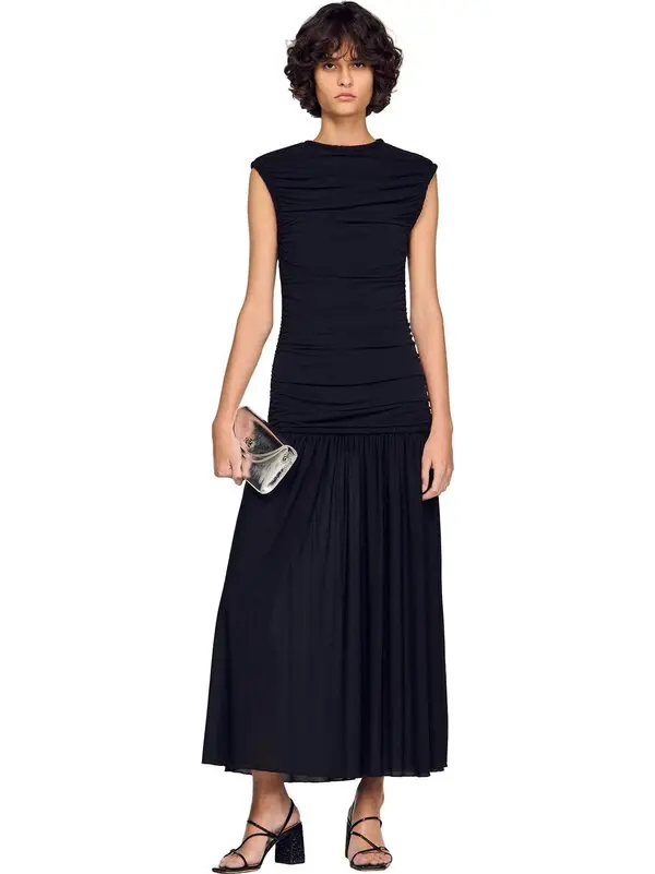 Sandro Draped Maxi Dress - Black