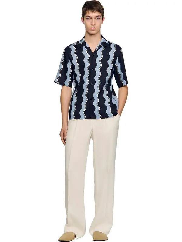 Sandro Printed Linen Shirt - Navy Blue