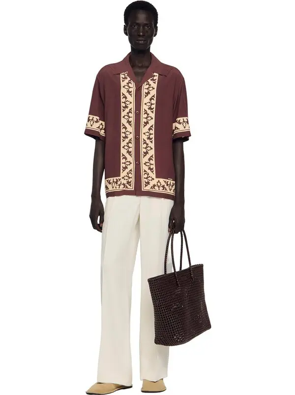 Sandro Loose-fit Contrast Print Shirt - Chocolate