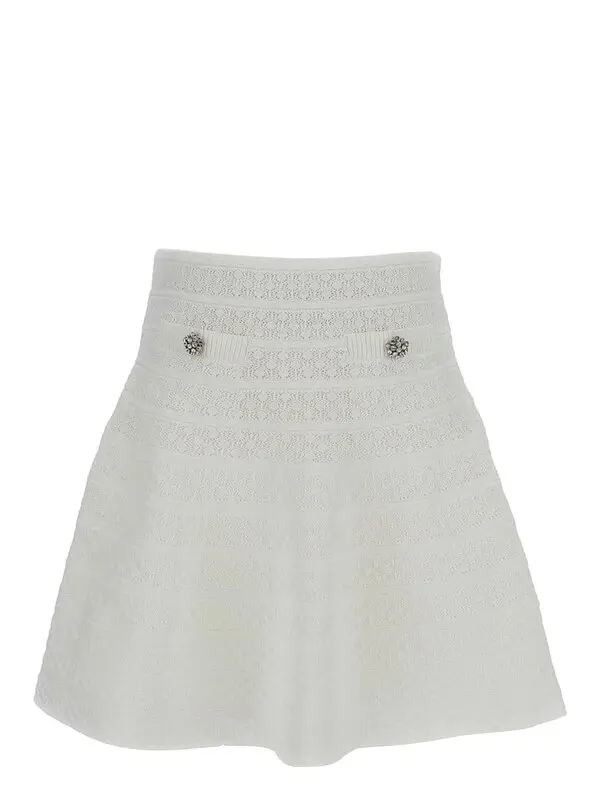 SELF-PORTRAIT Pointelle Knit Mini Skirt - White