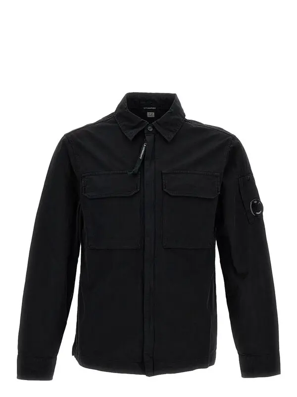 C.P. COMPANY Oversized Jacket/shirt In Organic Gabardine With Zip - Black