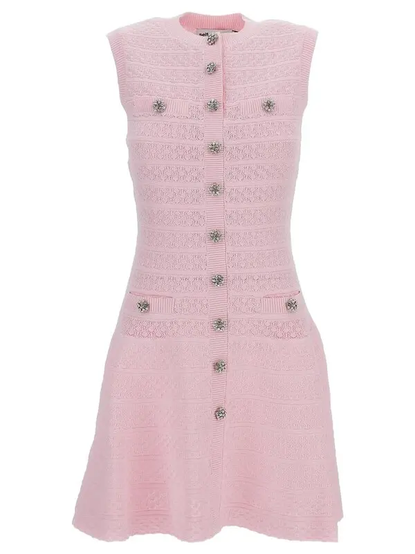 SELF-PORTRAIT Pointelle Knit Mini Dress - Rose