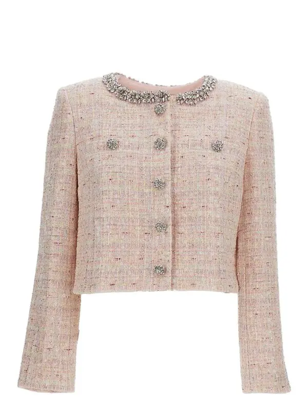 SELF-PORTRAIT Bouclé Jacket With Sequins - Rose