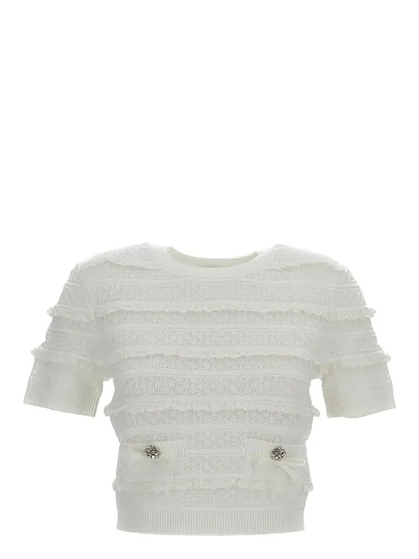 SELF-PORTRAIT Pointelle Knit T-shirt - White