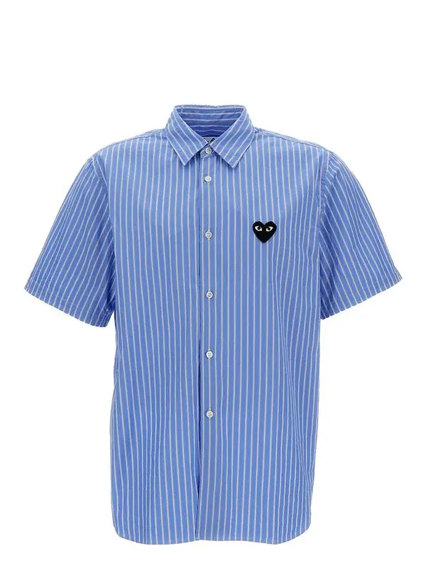 Play Comme Des Garcon Camicia A Righe Maniche Corte - Blue