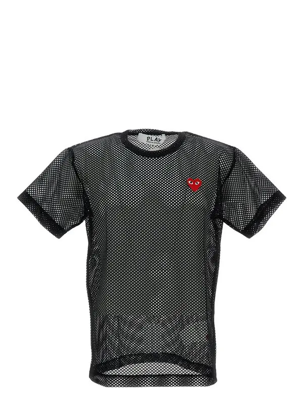 Play Comme Des Garcon Red Heart Emblem Mesh T-shirt - Black