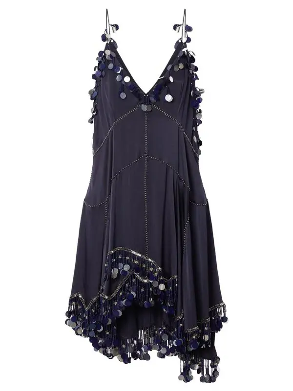 Isabel Marant Ludna Beaded Sequin Mini Dress - Faded Night