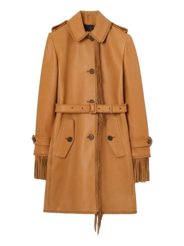 Burberry Leather Fringed Car Coat - Sand Brown