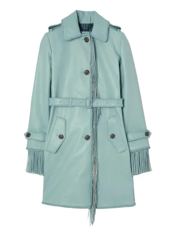 Burberry Short Fringed Leather Car Coat - Turquoise