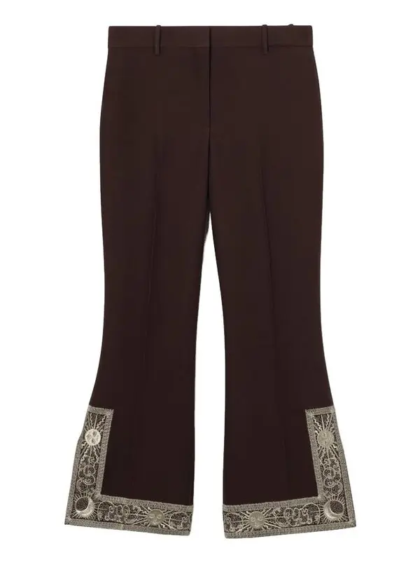 Burberry Cropped Embroidered Wool-silk Trousers - Charred Brown
