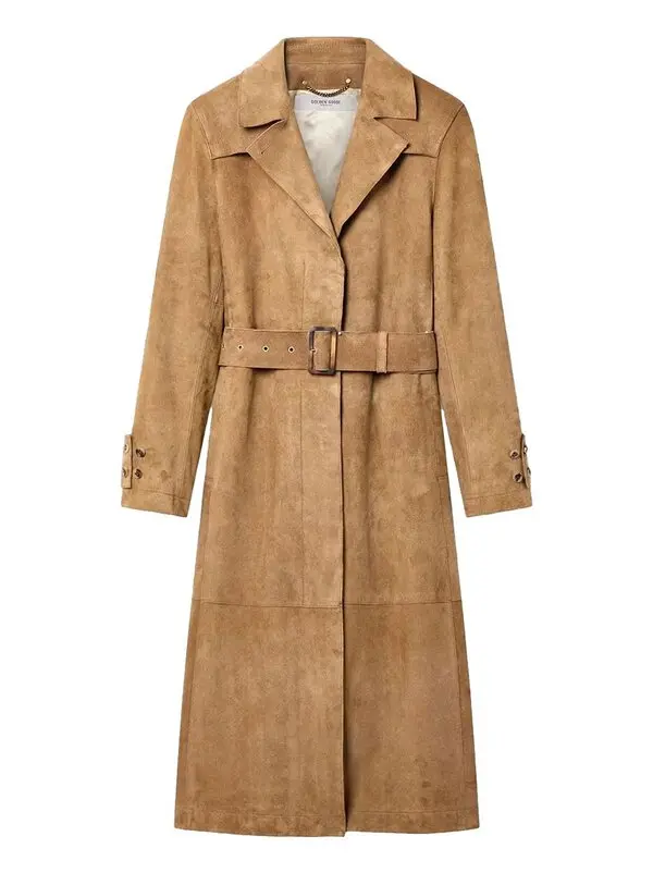 GOLDEN GOOSE Waxed Suede Trench Coat - Nude & Neutrals