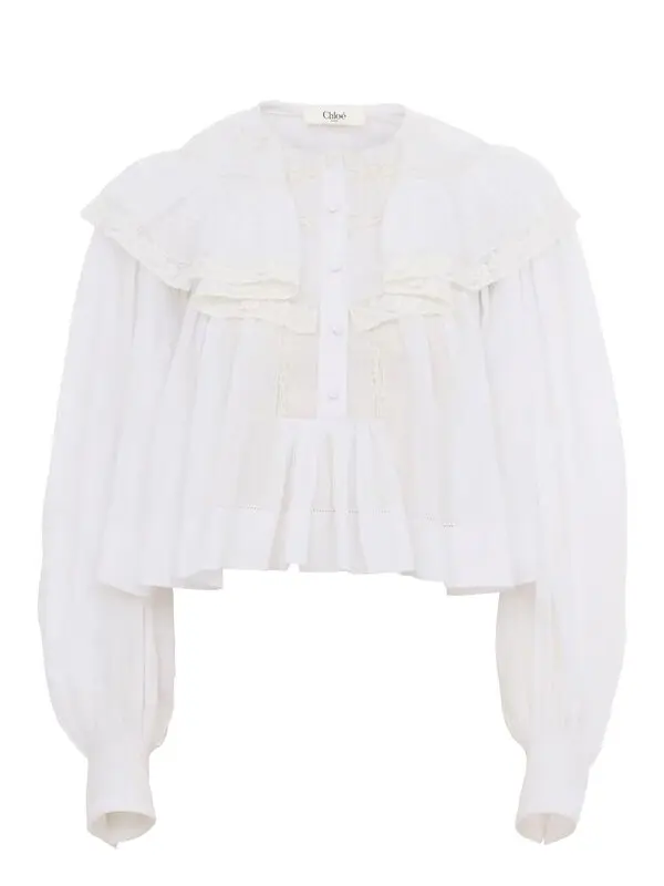 Chloé Cotton Voile And Lace Cropped Ruffle Top - White