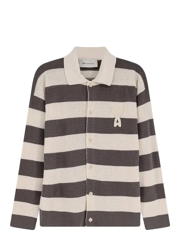 Ami De Coeur Striped Cotton Cardigan - Beige