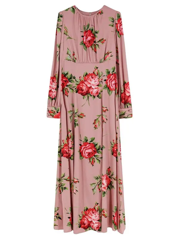 Dolce & Gabbana Long Silk Dress With Rose Bouquet Print - Multicolor