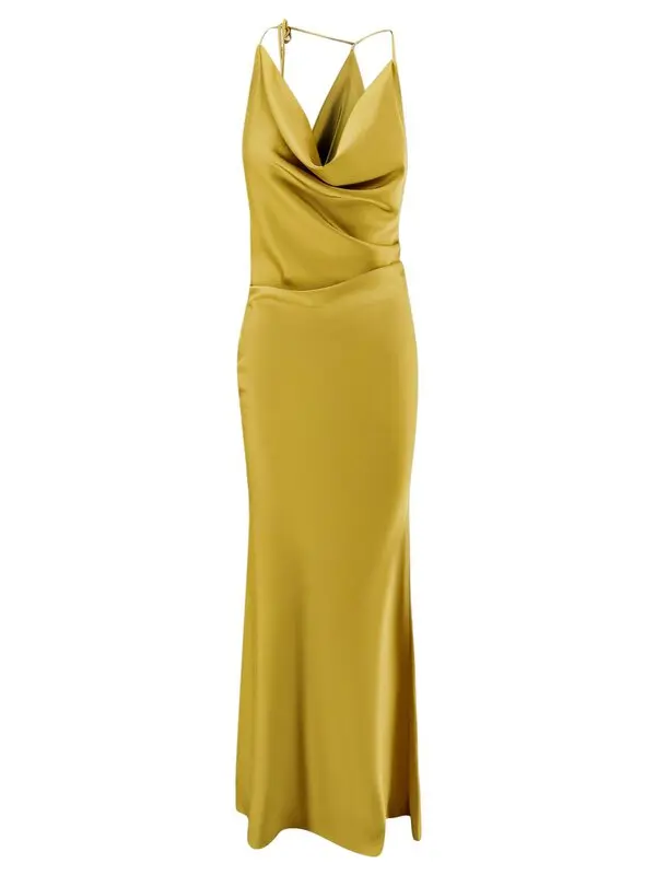 ACTUALEE Satin Long Dress - Yellow