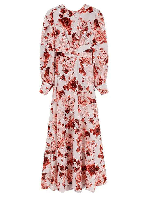 ACTUALEE Linen And Cotton Blend Long Dress - Red