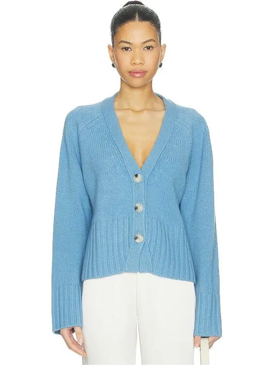 Soft Goat V-neck Cashmere Cardigan - Blue