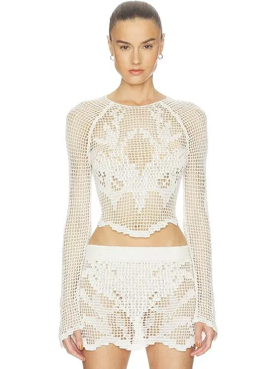 HAELO Crochet Long Sleeve Top - Ivory