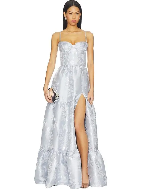V. CHAPMAN Lucetta Jacquard Maxi Dress With Corset Detail - Blue