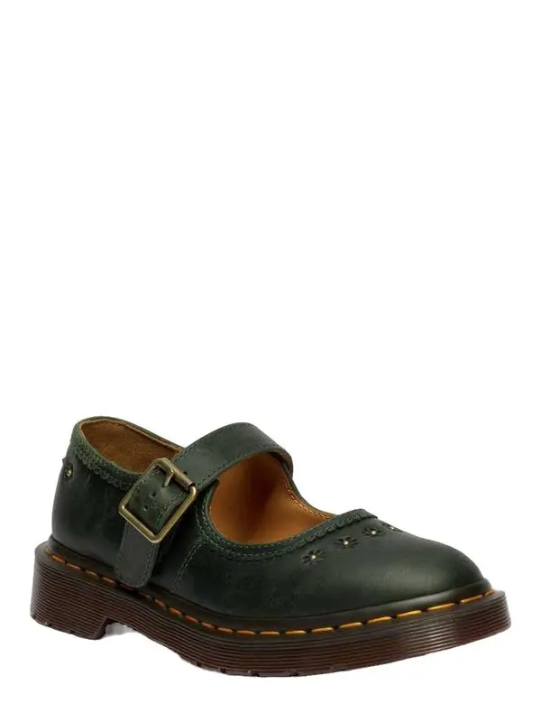 Dr. Martens Flower Mary Jane Leather Shoes - Green
