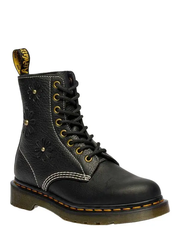 Dr. Martens 1460 Pascal Flower Leather Boots - Black