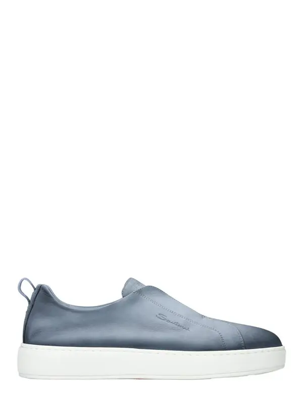 Santoni Clean Icon Nubuck Leather Sneakers - Blue