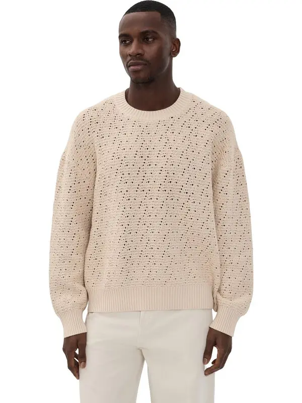 FRAME Long Sleeve Crochet Sweater - Light Stone
