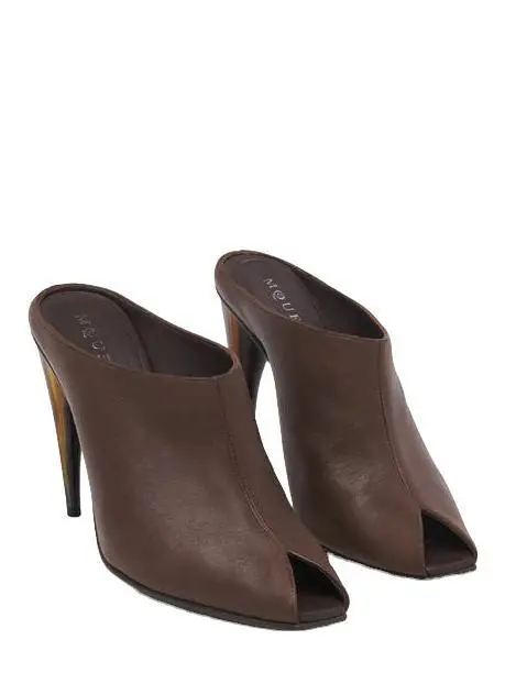 Alexander McQueen Horn-shaped Heel Peep-toe Mules - Vintage Brown