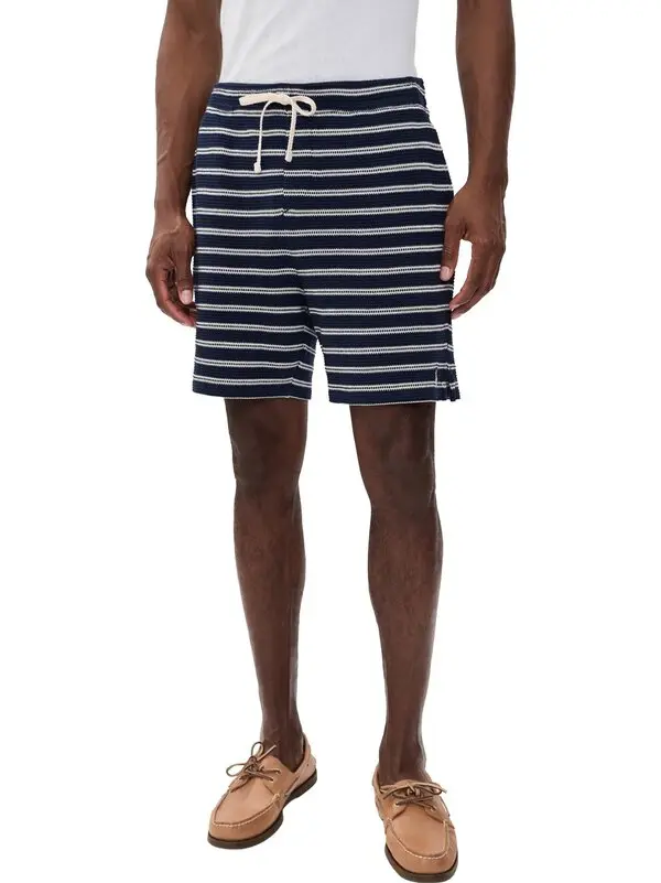 Polo Ralph Lauren Cotton Club Bar Stripe Textured Pull-on Shorts - Newport Navy/pale Cream