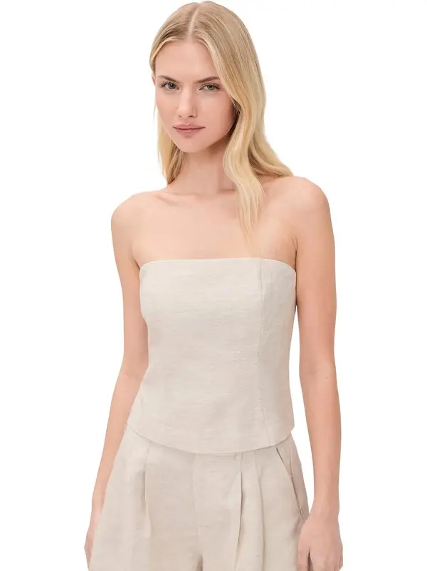 Good American Linen Blend Strapless Top - Oat