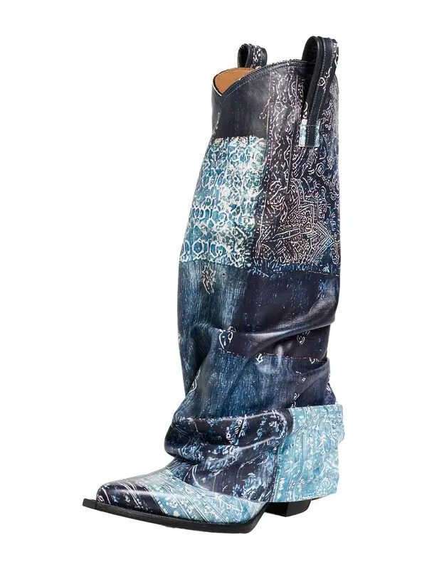 R13 Mid Cowboy Boots With Sleeve - Blue Bandana