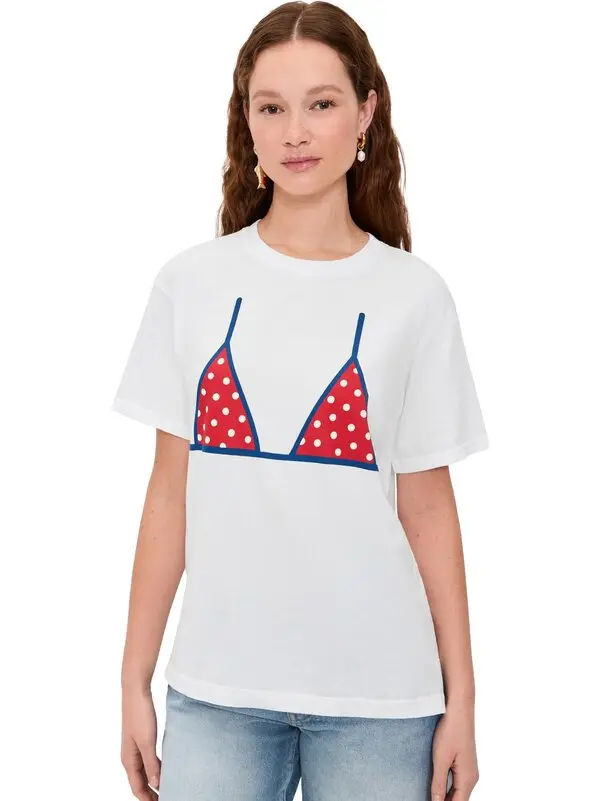 SUNNY SOMEWHERE Polka Dot Graphic T-shirt - White