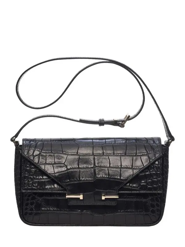 TOM FORD Small Aube Croc-embossed Leather Shoulder Bag - Black