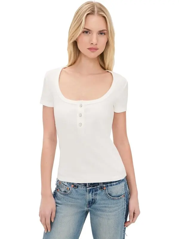 ASKK NY Scoop Neck Henley Tee - 100 Ivory