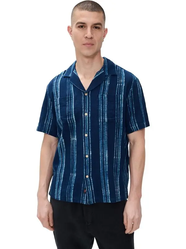 Faherty Brand Short Sleeve Indigo Camp Shirt - Northern Blue Indigo Stripe