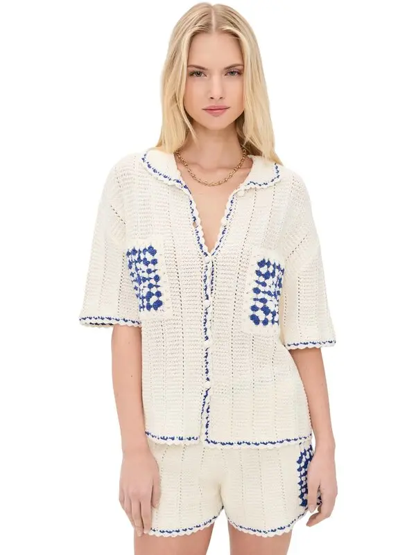 Minkpink Avalon Crochet Shirt - White/blue