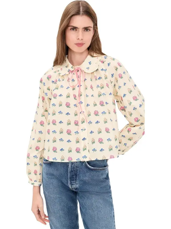 LISA SAYS GAH Floral Print Poplin Top - Ivory Garden