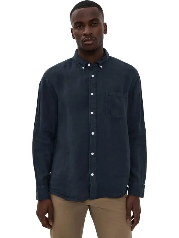 Billy Reid Tuscumbia Linen Button Down Shirt - Carbon Blue