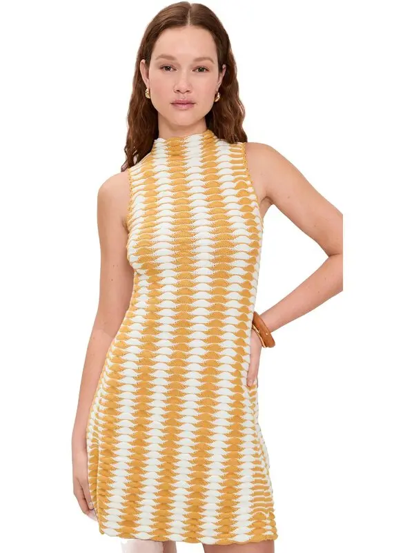 DE LORETA Monte Knit Mini Dress - Yellow White