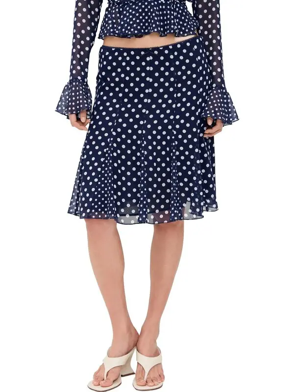 GUIZIO Mixed Godet Paloma Skirt - Navy Dot