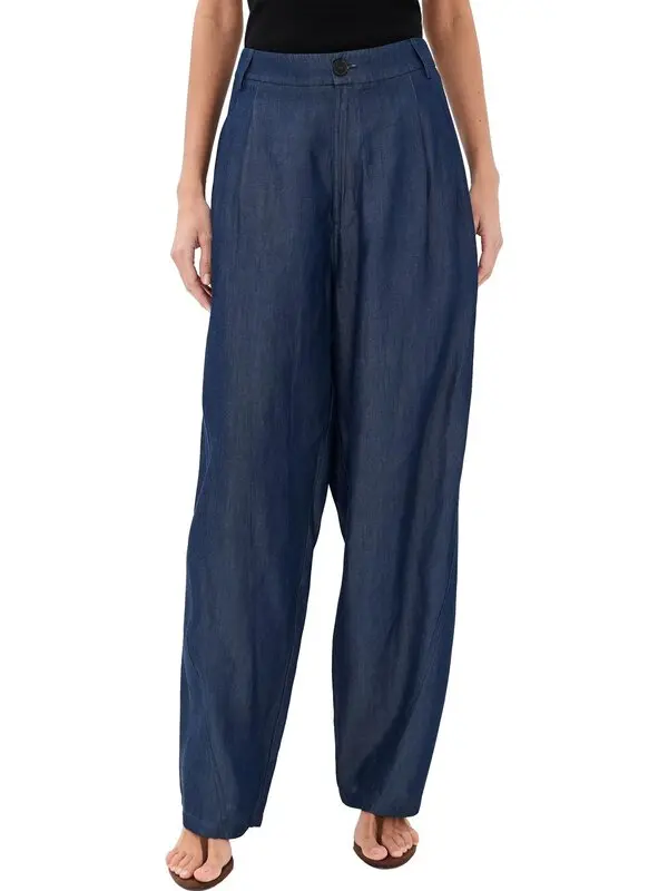 DARKPARK Phebe Chambray Wide Leg Pants - Blue Denim