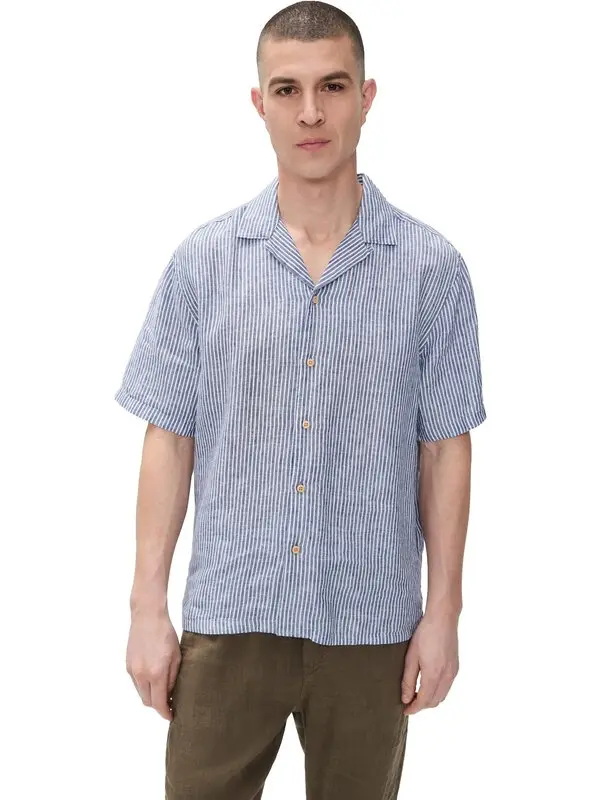 Faherty Brand Short Sleeve Laguna Linen Camp Shirt - Cloud Waters Stripe