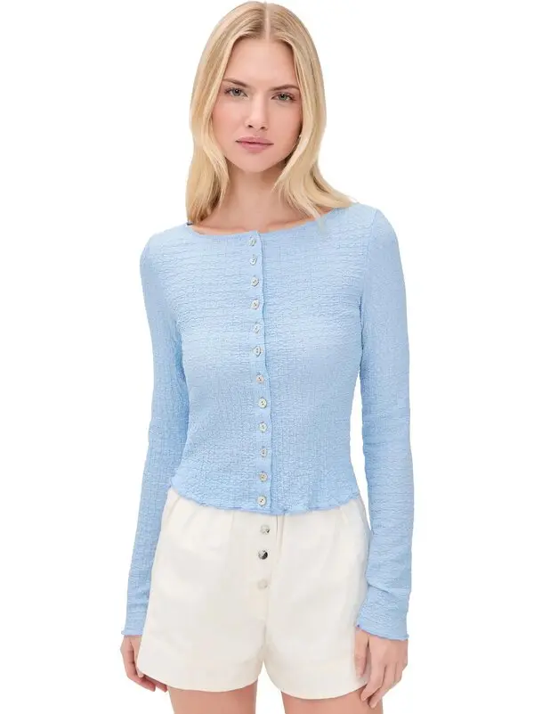 LISA SAYS GAH Crinkle Knit Button-up Top - Powder