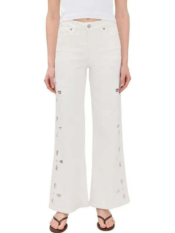 Good American Good Waist Palazzo Embroidered Jeans - White